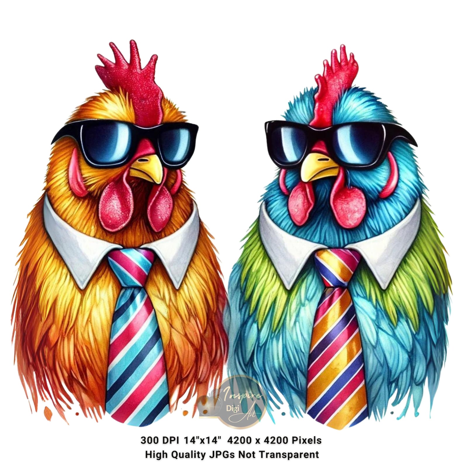 Funny Chickens Clipart, Cool Chickens Clipart, Watercolor Chickens ...