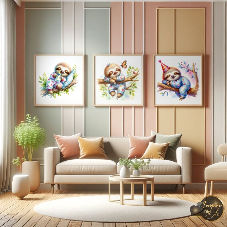 Adorable Baby Sloth in Pajamas, Clipart Bundle, Watercolor Sloth ...