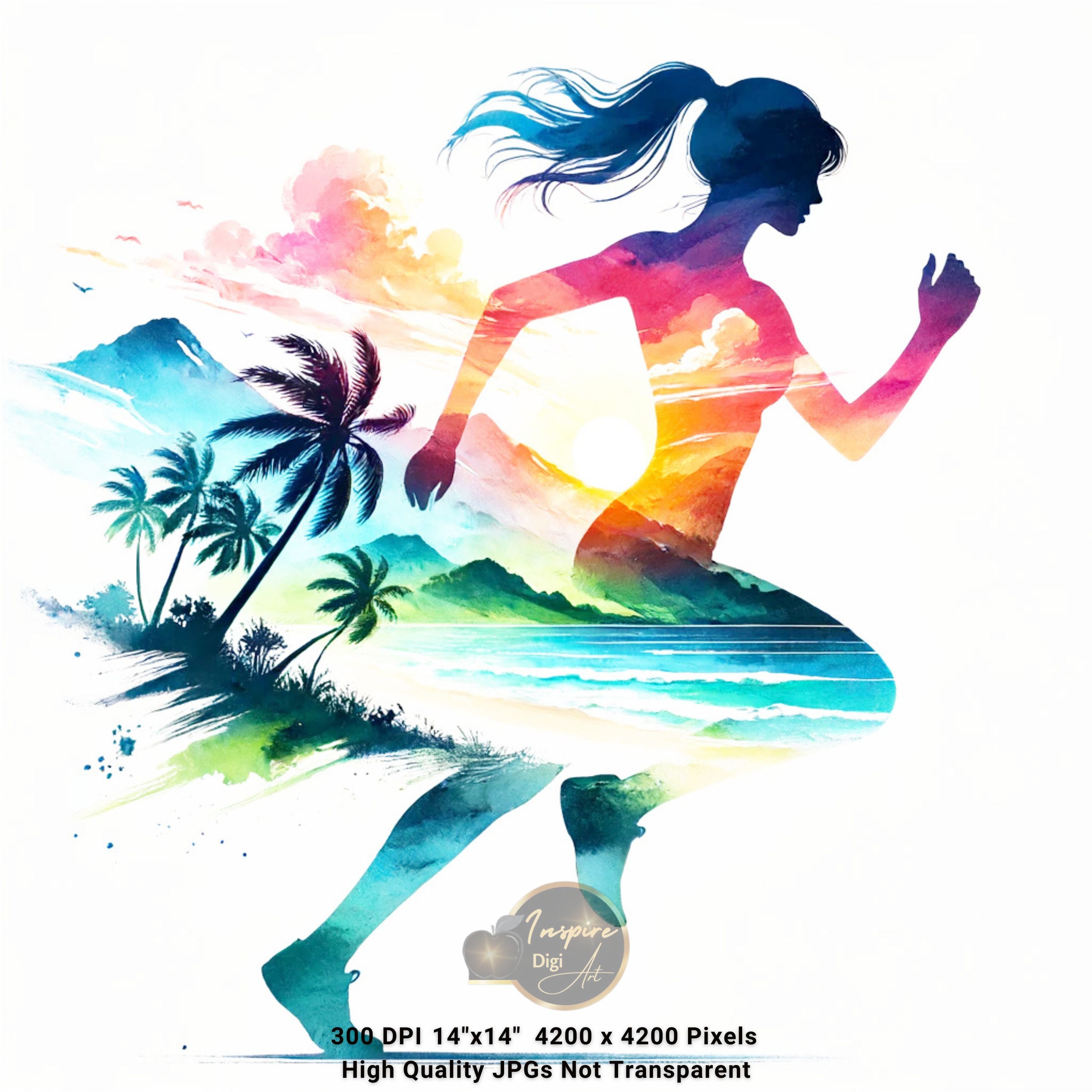Silhouette Woman Running Clipart, Woman Runner Clipart, Watercolor ...
