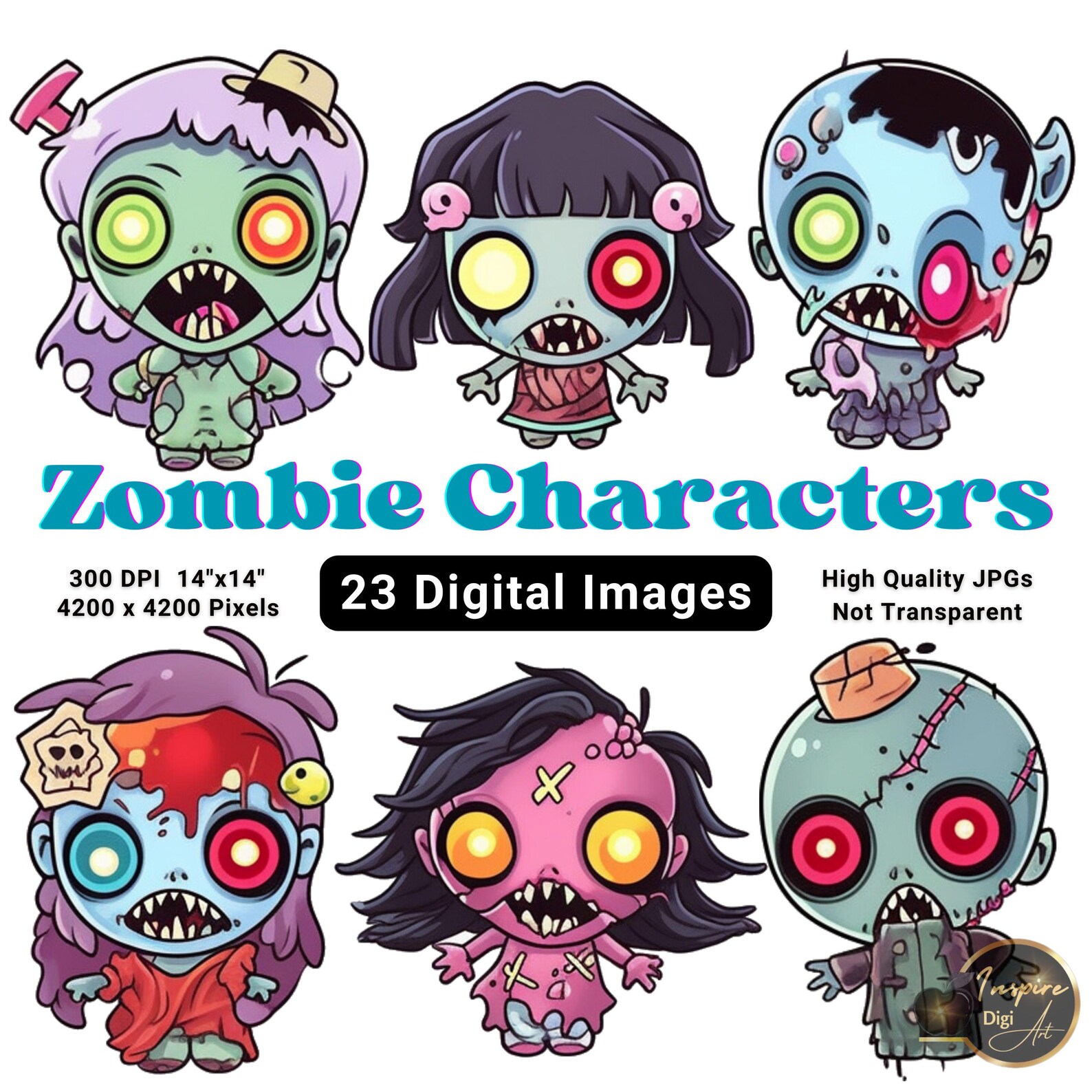 Cute Zombie Clipart, Zombie Characters, Cute Halloween Clipart, Kawaii ...
