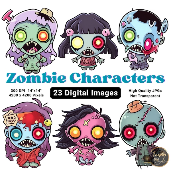 Cute Zombie Clipart, Zombie Characters, Cute Halloween Clipart, Kawaii ...