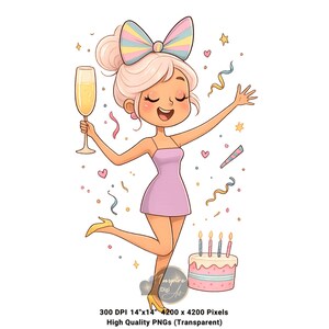 Pastel Birthday Girl Clipart: Watercolor PNG Illustrations (digital ...