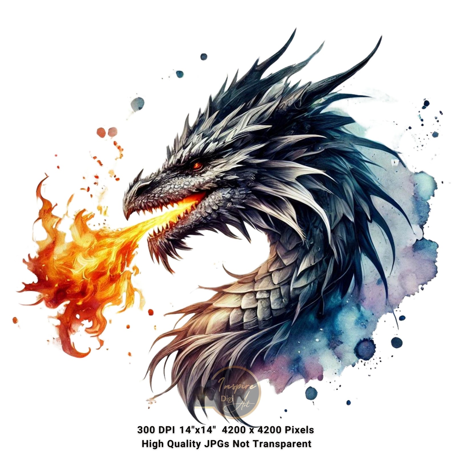 Mystical Fire Dragon Clipart, Fantasy Fire Dragons Watercolor Clipart ...