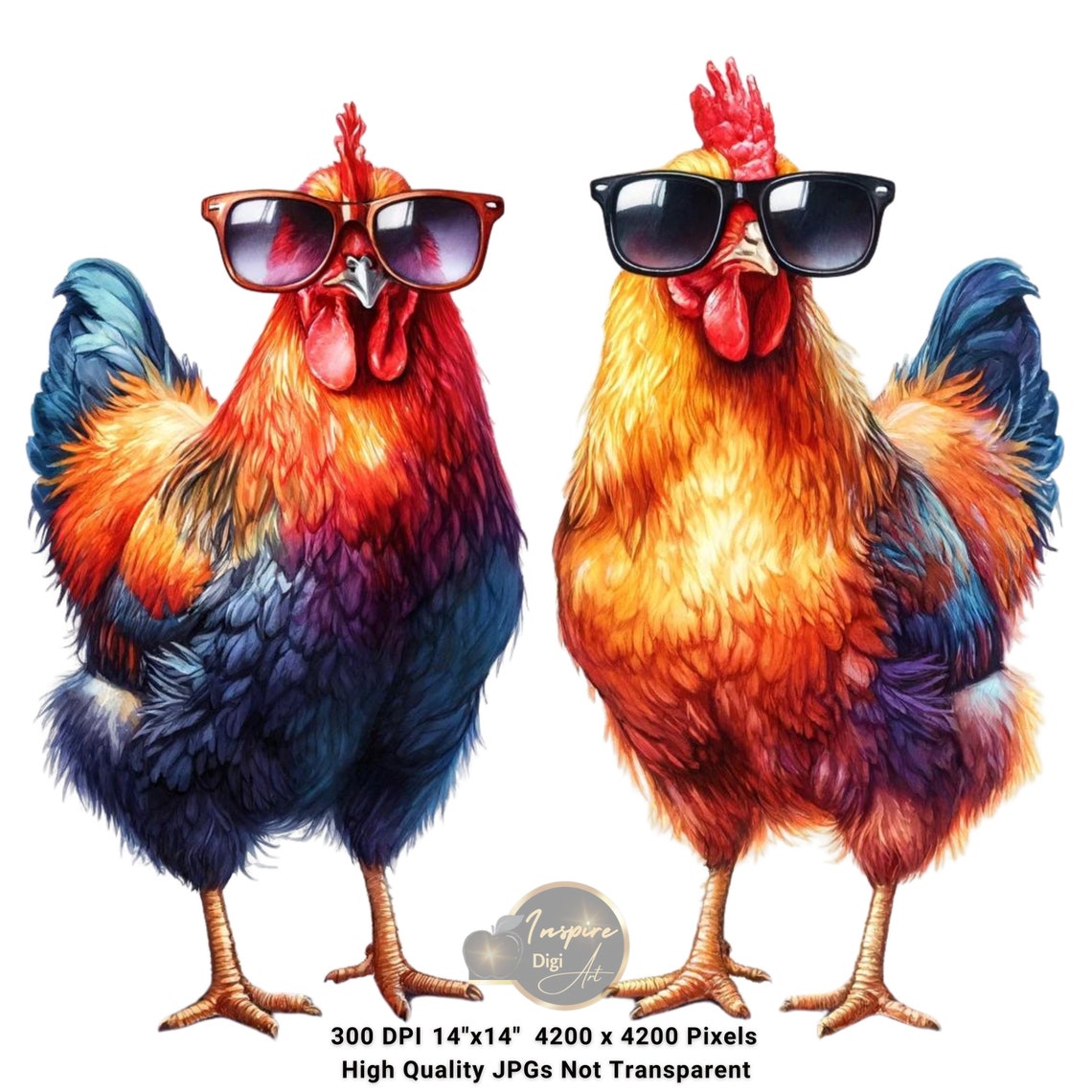 Funny Chickens Clipart, Cool Chickens Clipart, Watercolor Chickens ...