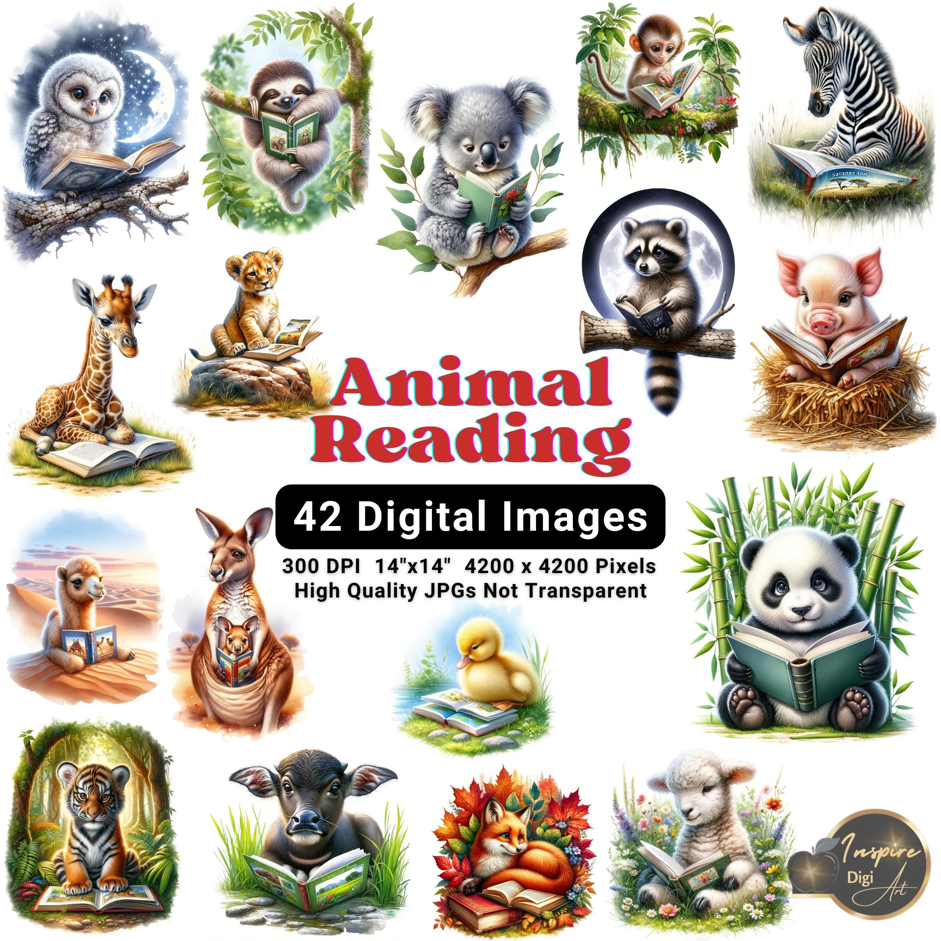 Animal Reading Clipart, Bookworm Clipart, Animals Reading Books, Baby ...