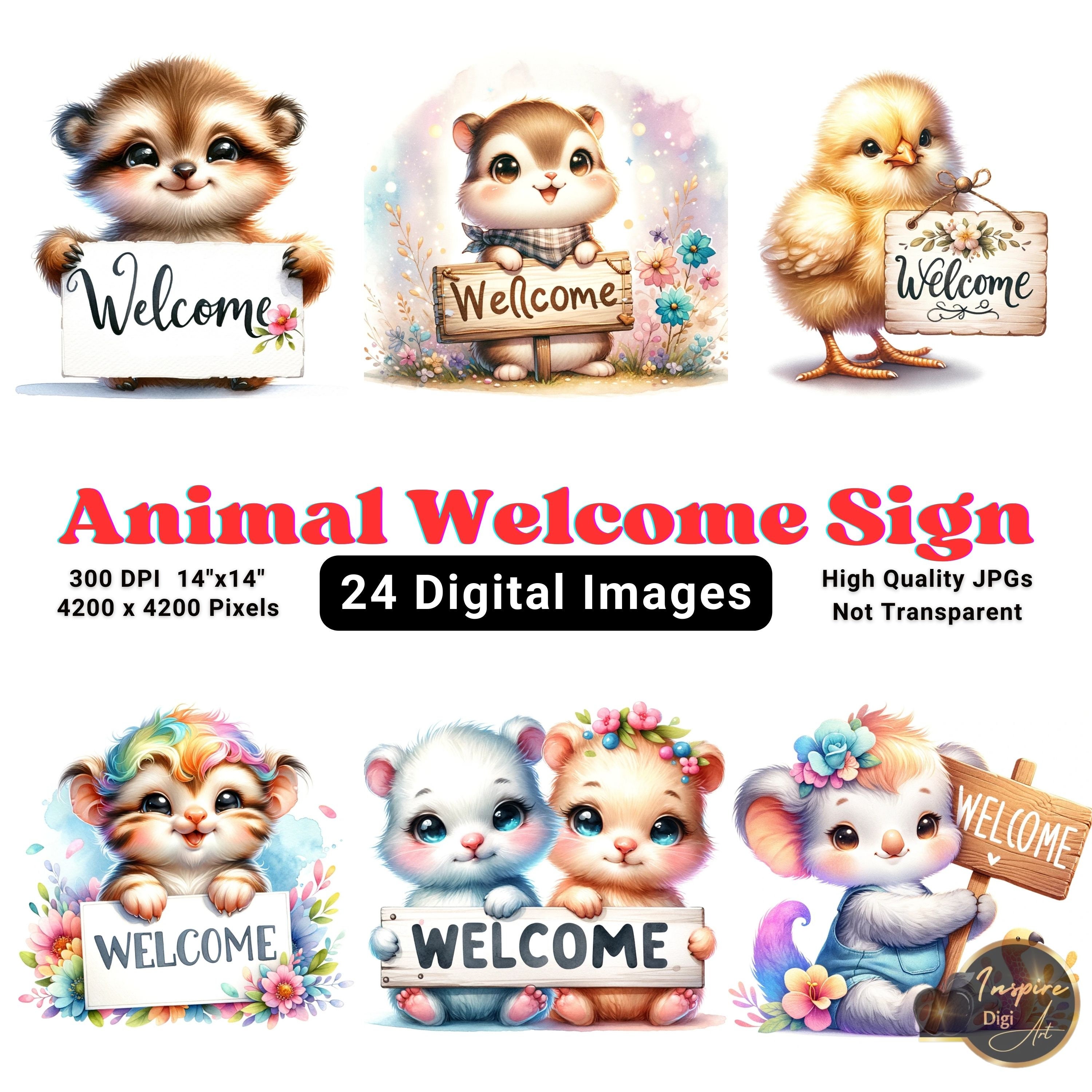 Animal Welcome Sign Watercolor Clipart, Welcome Baby Clipart, Welcome ...