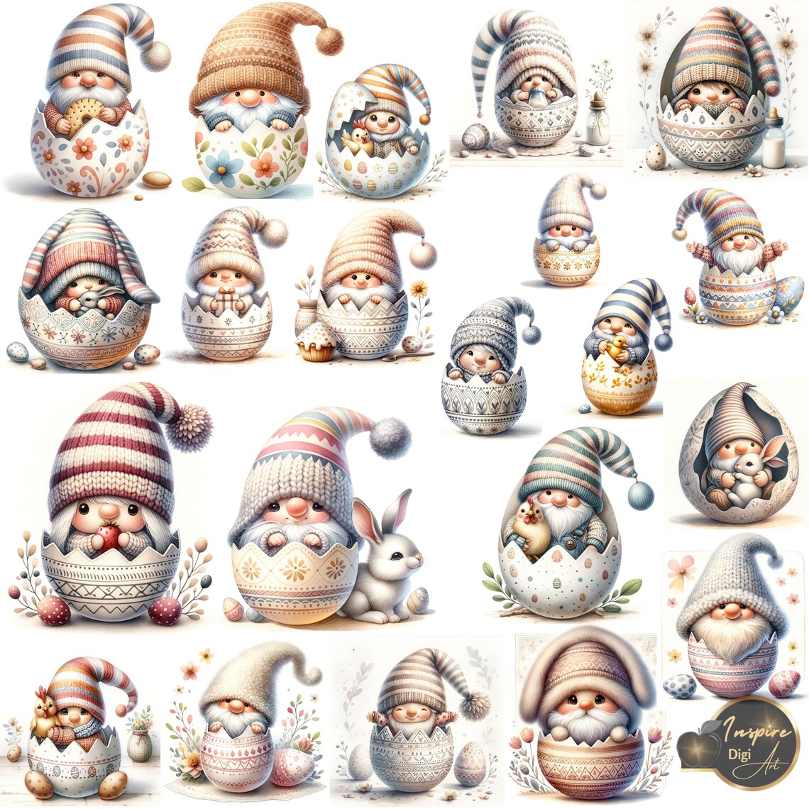 Easter Gnome Clipart Bundle, Easter Gnome Watercolor, Easter Egg Gnome ...