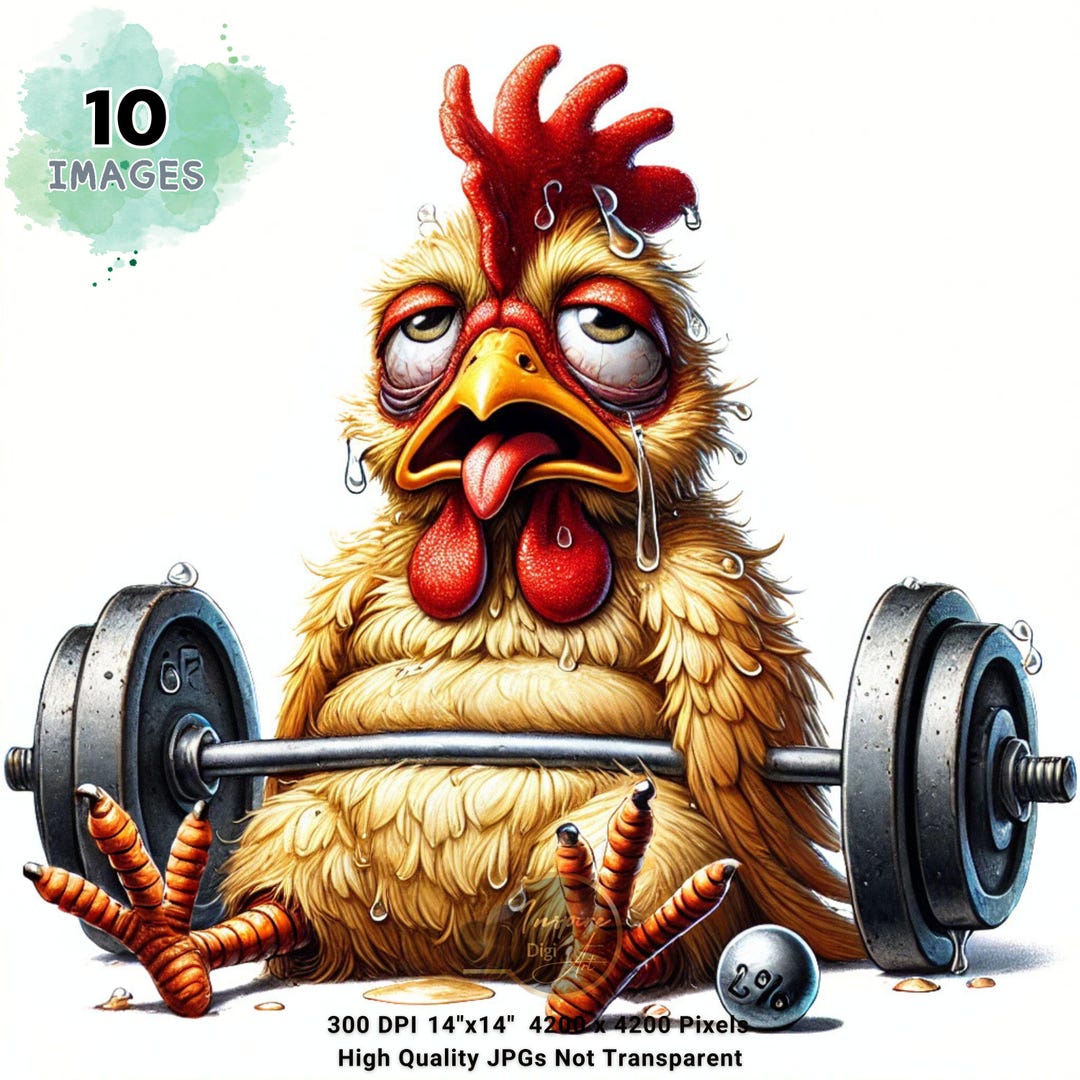 Funny Gym Chicken Clipart, Workout Chicken Illustrations, Hilarious ...