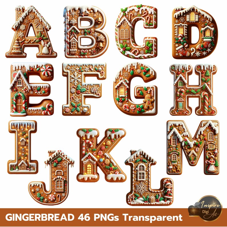 Gingerbread House Letters, Gingerbread Cookie Alphabet, Christmas ...