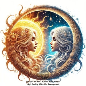 Mystical Sun and Moon Clipart, Fantasy Magical Celestial Sun and Moon ...
