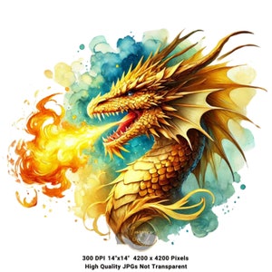 Mystical Fire Dragon Clipart, Fantasy Fire Dragons Watercolor Clipart ...