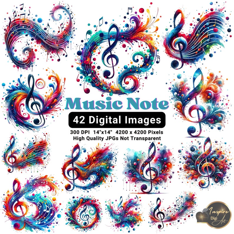 Music Note Clipart, Watercolor Music Notes, Printable Music Note ...