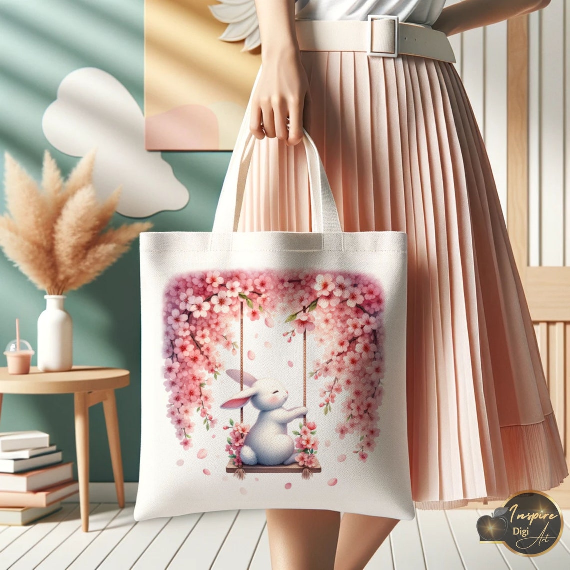 Cute Bunny on Swing Watercolor Clipart, Cute Bunny on Swing Digital ...