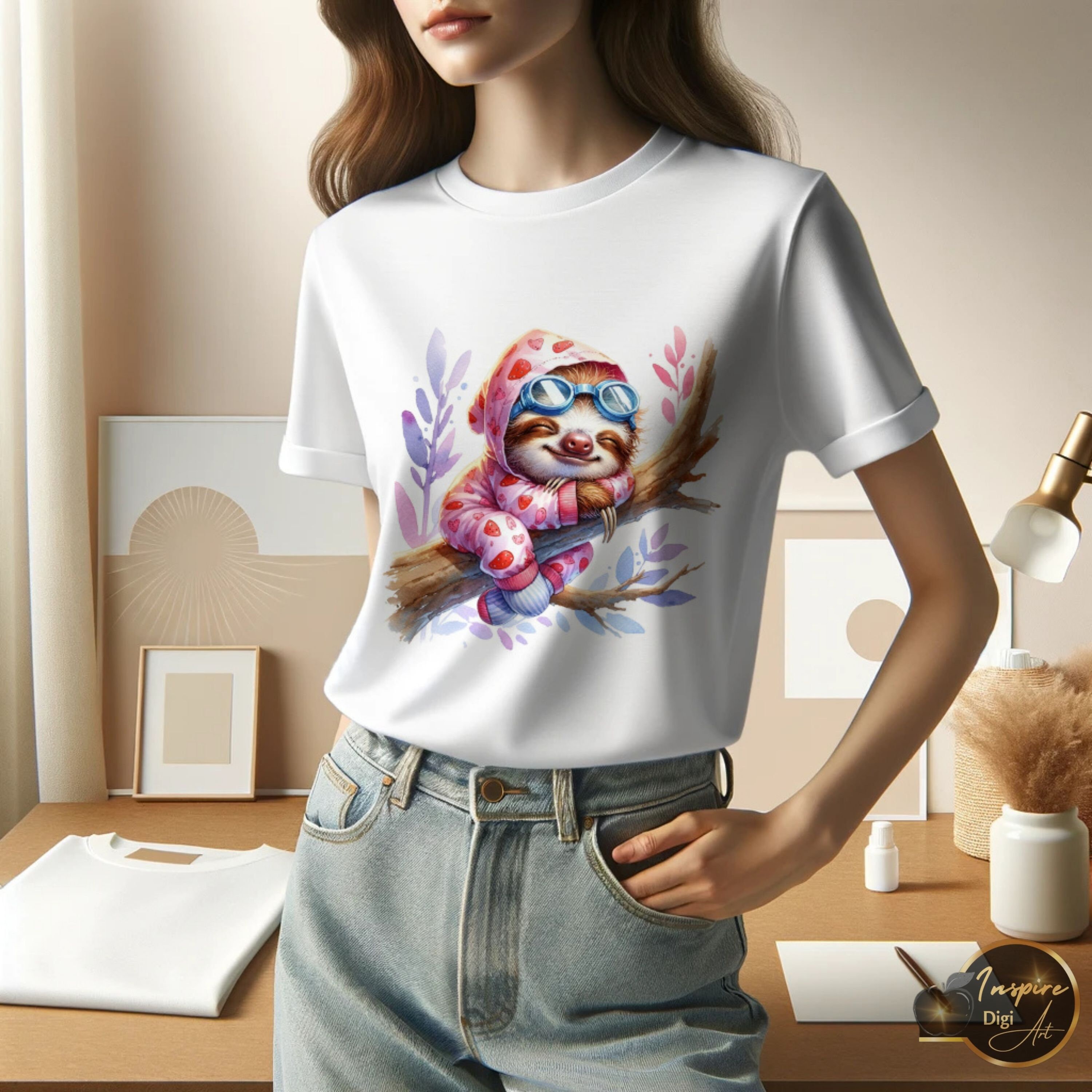 Adorable Baby Sloth in Pajamas, Clipart Bundle, Watercolor Sloth ...