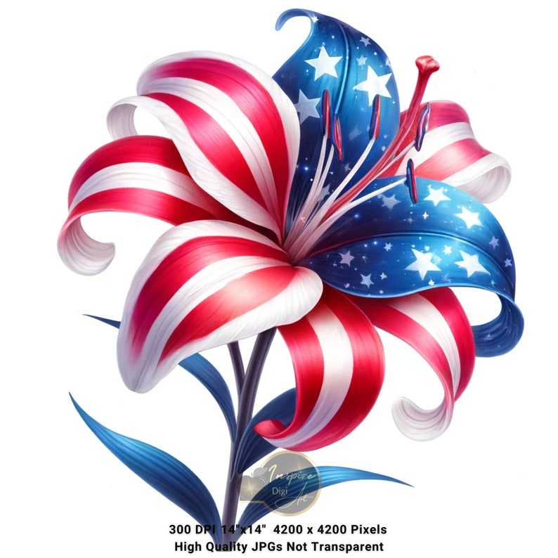 4th of July Flower Clipart, Patriotic Floral Clipart, Independence Day ...