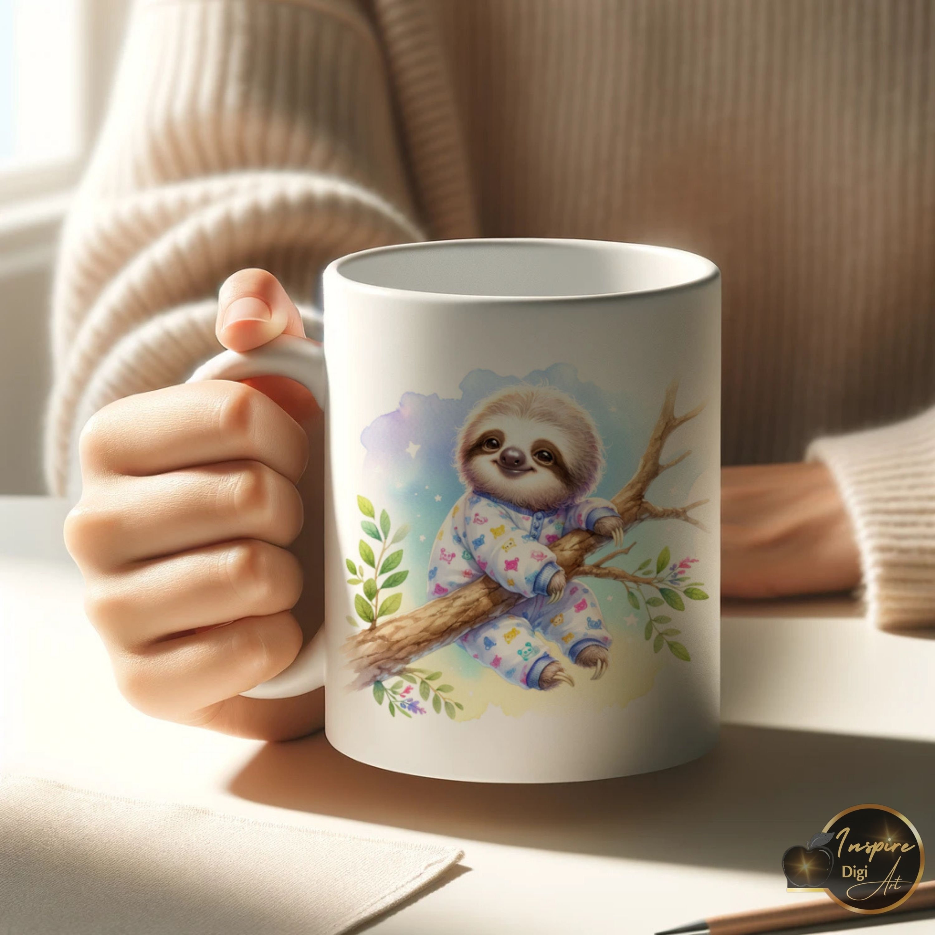 Adorable Baby Sloth in Pajamas, Clipart Bundle, Watercolor Sloth ...