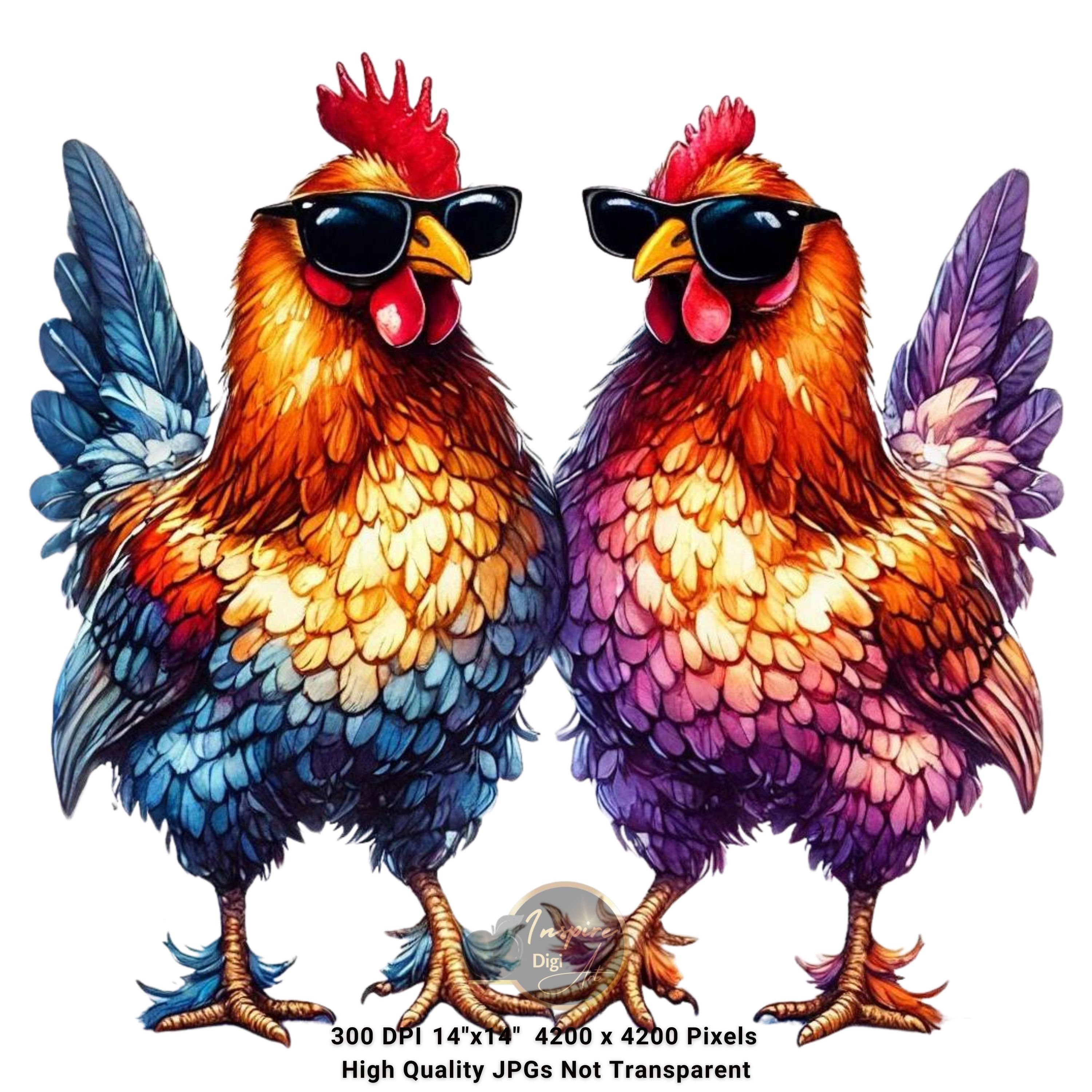 Funny Chickens Clipart, Cool Chickens Clipart, Watercolor Chickens ...