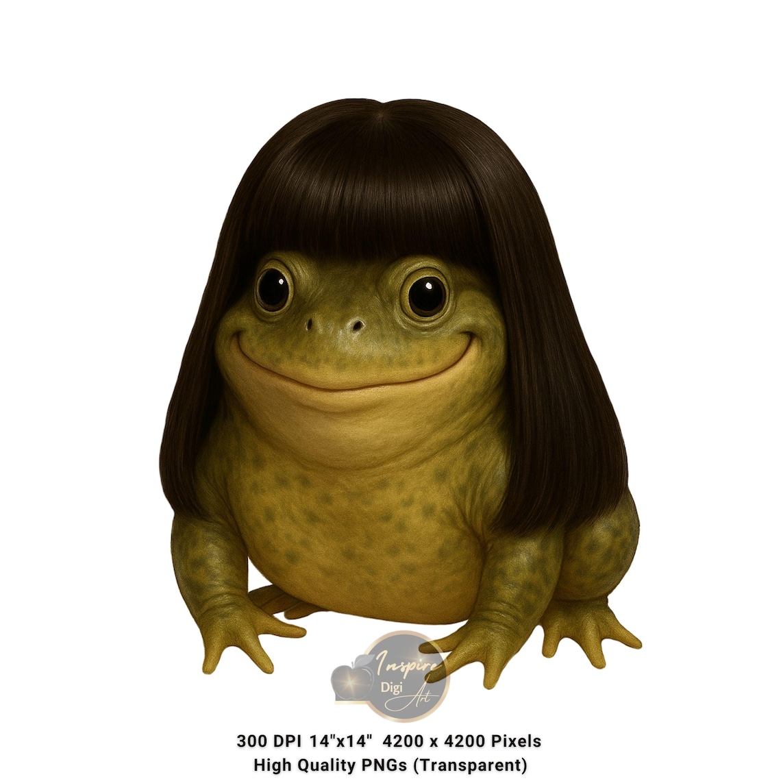 Funny Frog With Wigs Clipart PNG Bundle – Cute Cartoon Frog Hairstyles ...