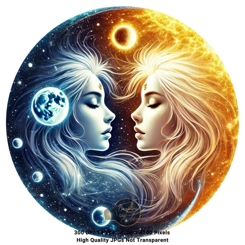 Mystical Sun and Moon Clipart, Yin Yang Sun and Moon, Goddess Moon and ...