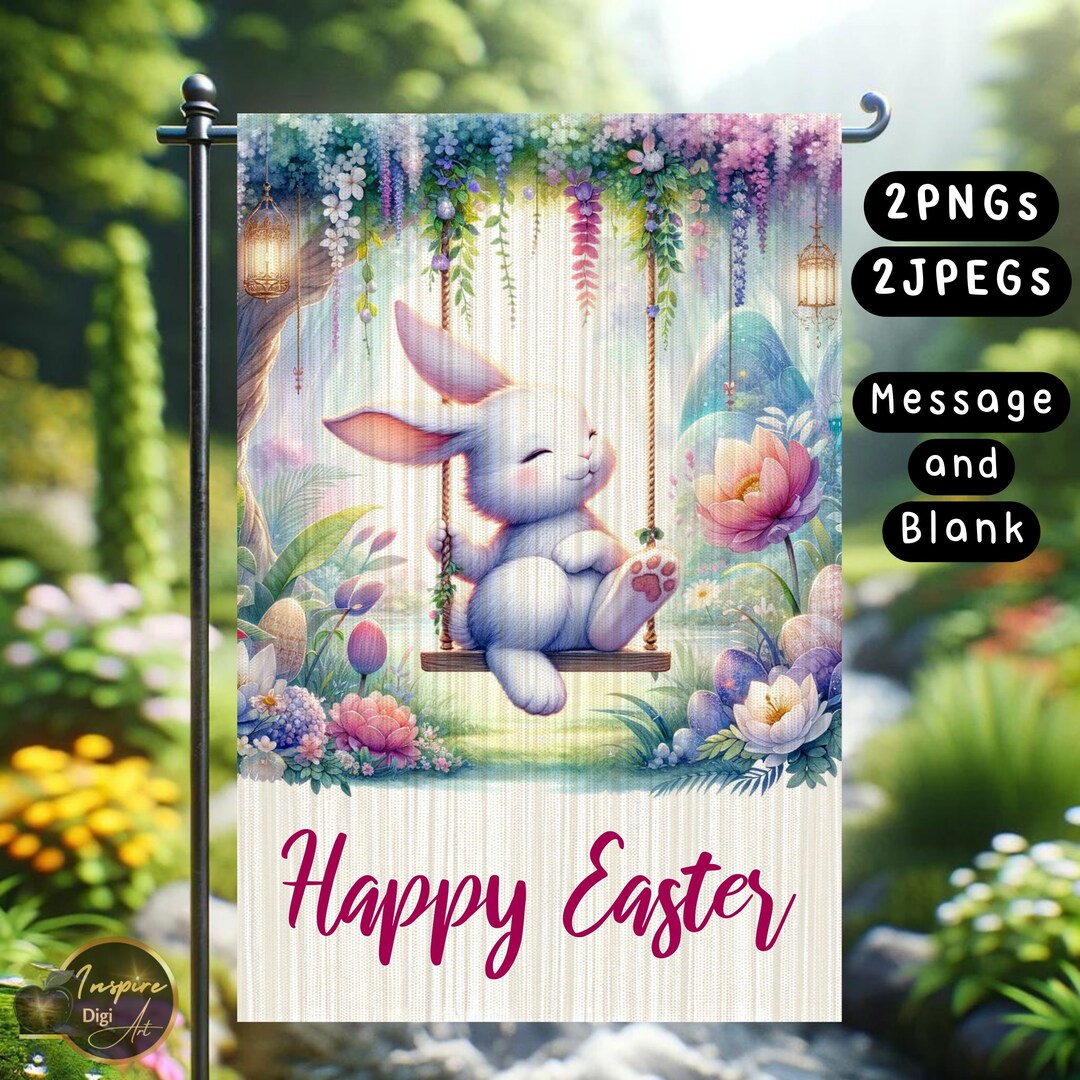 Happy Easter Bunny on Swing Garden Flag, Rabbit Garden Flag Easter, Easter Bunny Garden Flag ...