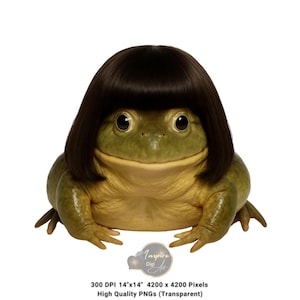 Funny Frog With Wigs Clipart PNG Bundle – Cute Cartoon Frog Hairstyles ...
