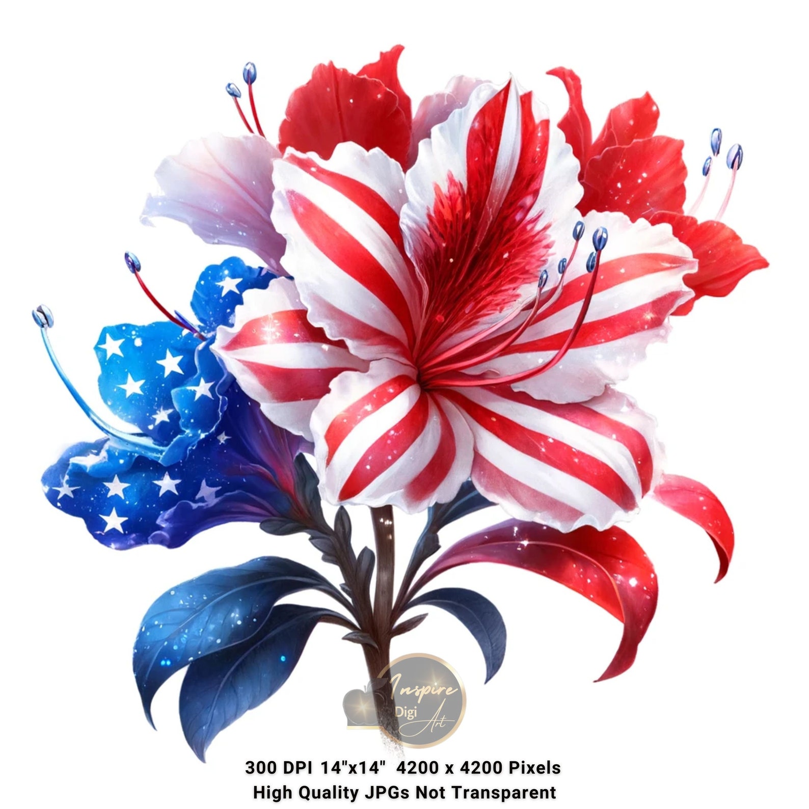 4th of July Flower Clipart, Patriotic Floral Clipart, Independence Day ...