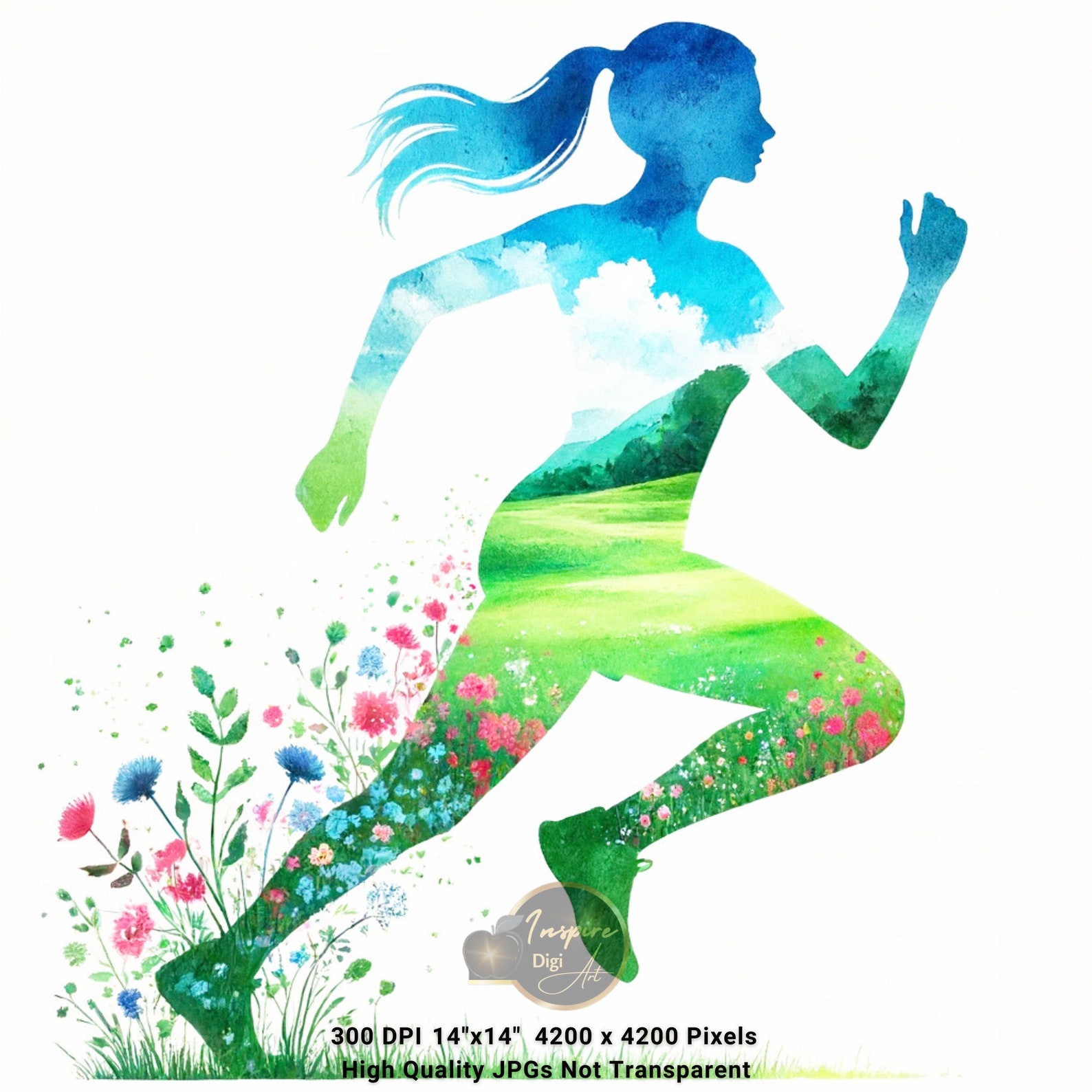 Silhouette Woman Running Clipart, Woman Runner Clipart, Watercolor ...