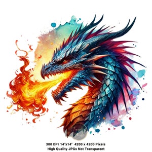 Mystical Fire Dragon Clipart, Fantasy Fire Dragons Watercolor Clipart ...