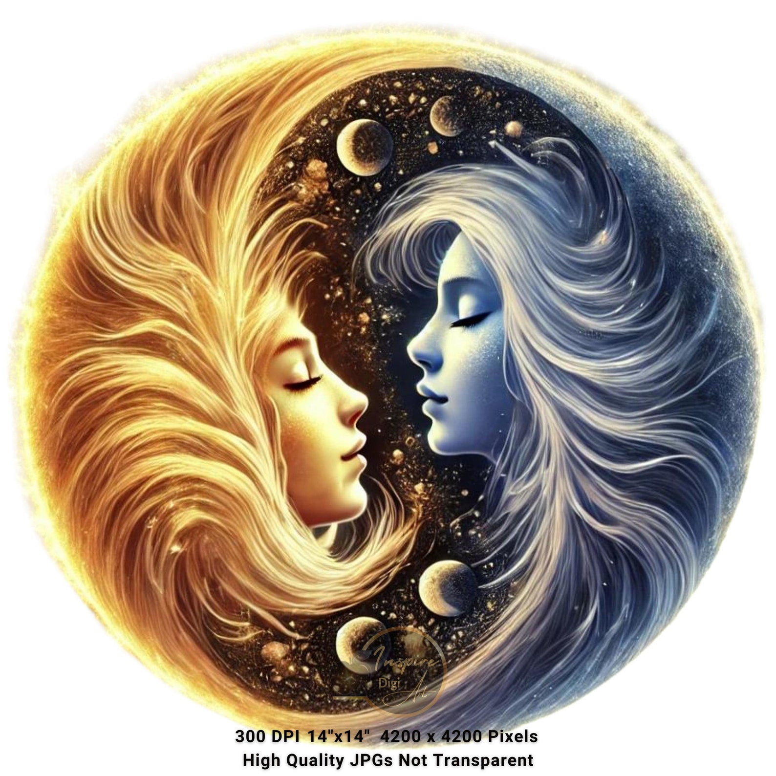 Mystical Sun and Moon Clipart, Yin Yang Sun and Moon, Goddess Moon and ...