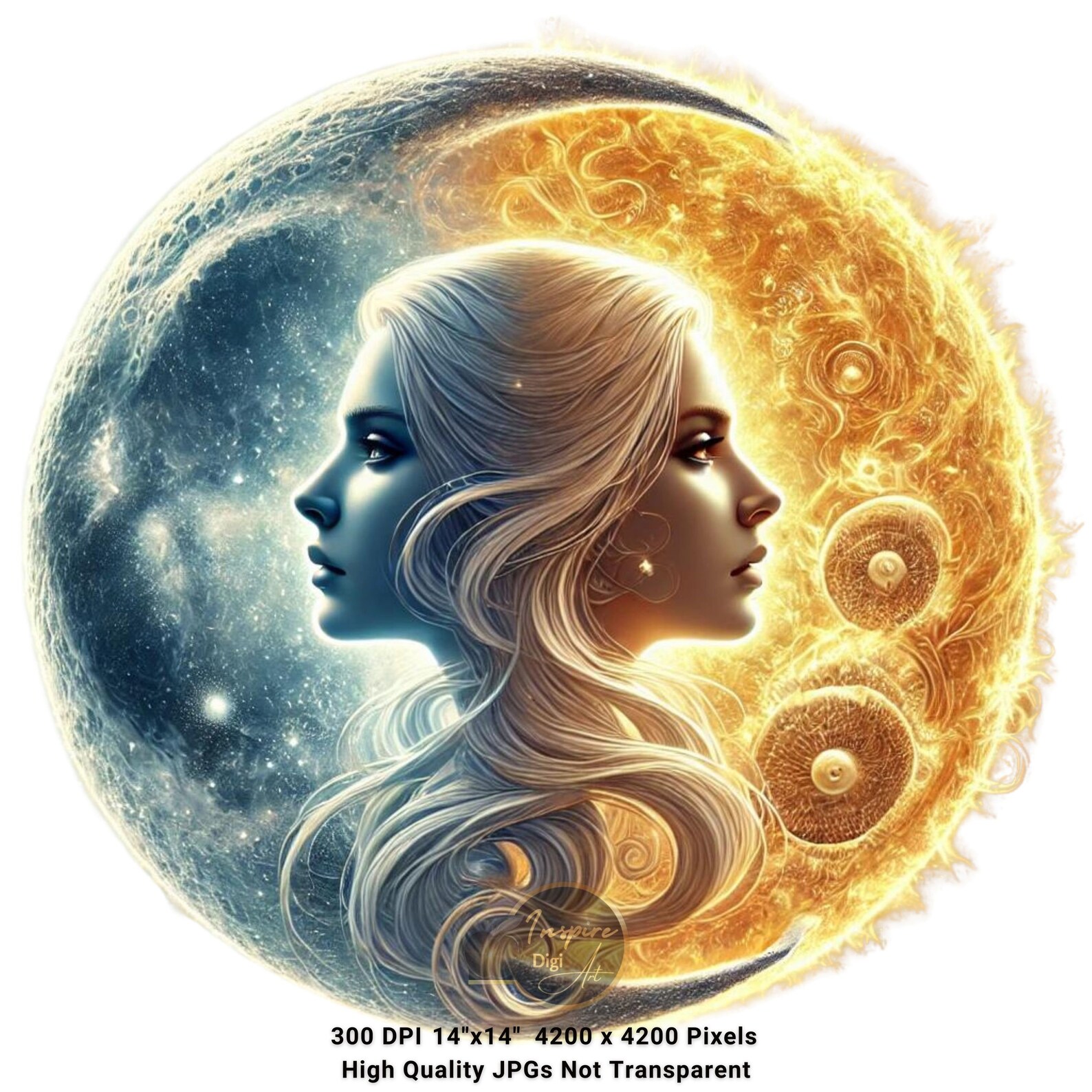 Mystical Sun and Moon Clipart, Fantasy Magical Celestial Sun and Moon ...