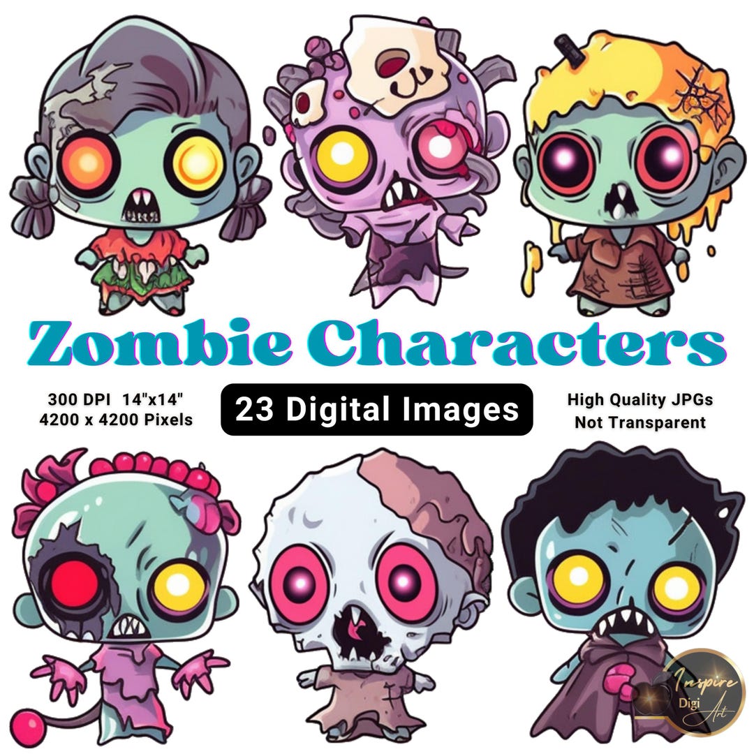 Cute Zombie Clipart Set, Spooky Cartoon Zombies, Halloween Chibi ...
