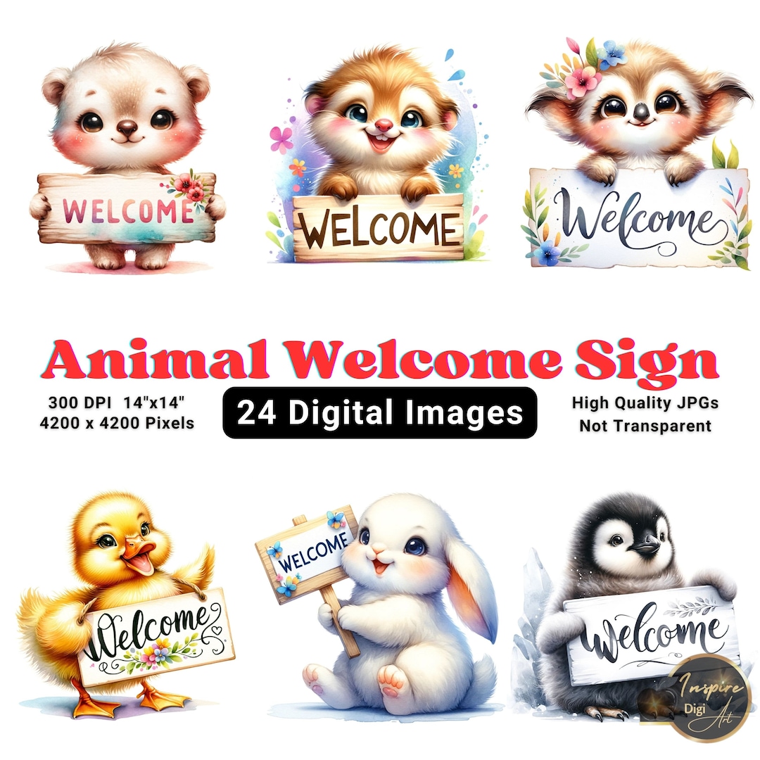 Animal Welcome Sign Watercolor Clipart, Welcome Baby Clipart, Welcome ...