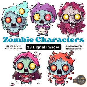 Cute Zombie Clipart Set, Spooky Cartoon Zombies, Halloween Chibi ...
