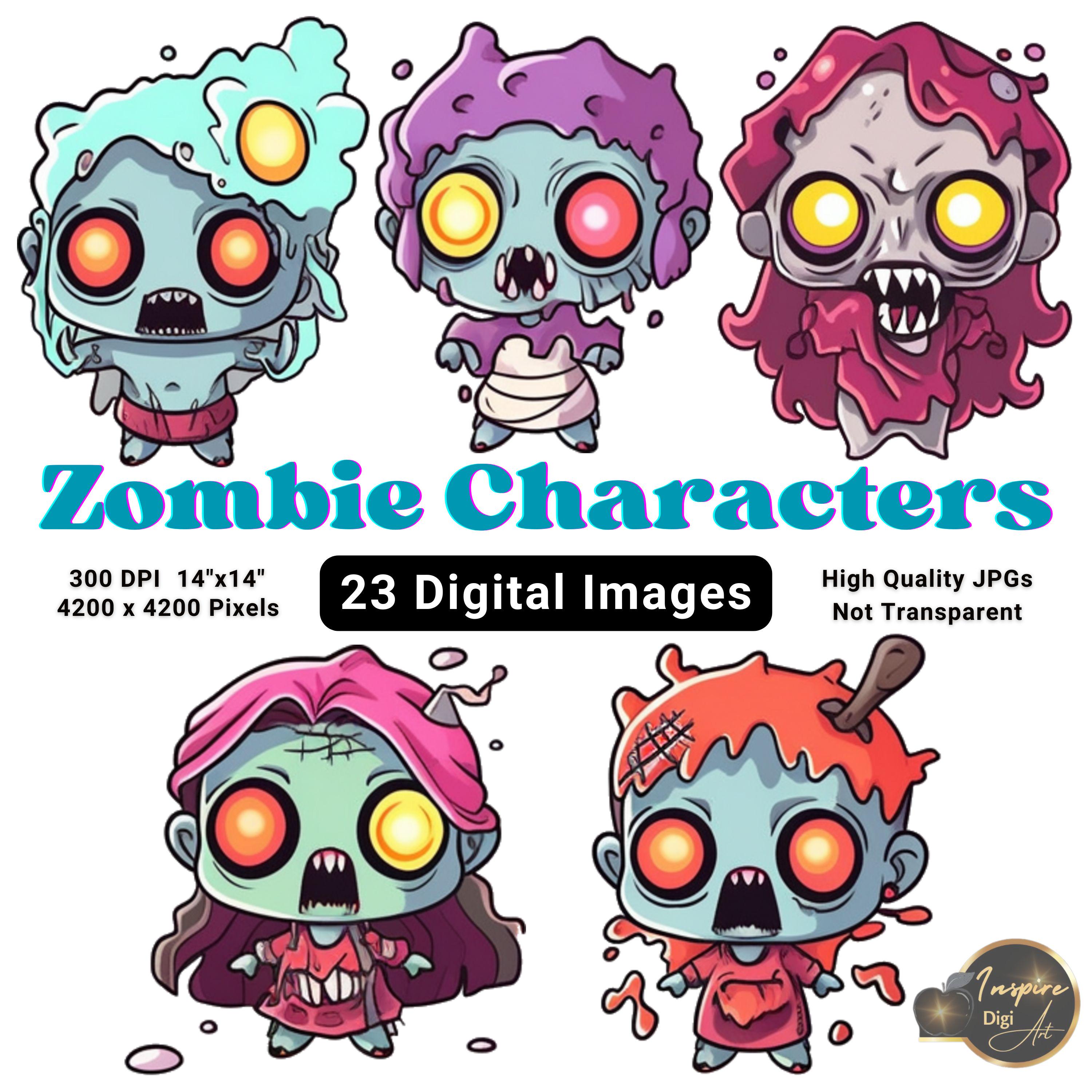 Cute Zombie Clipart Set, Spooky Cartoon Zombies, Halloween Chibi ...