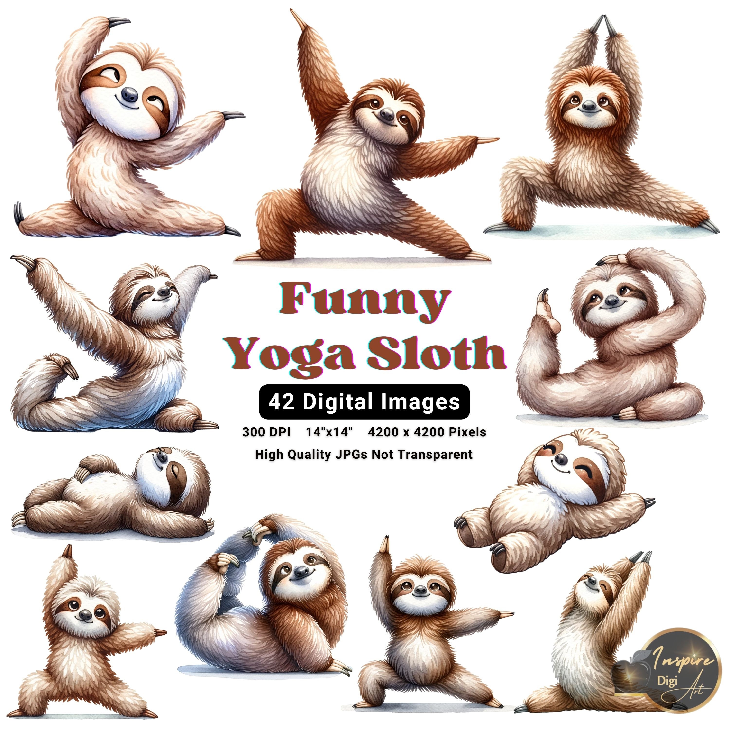 Funny Sloth, Watercolor Sloth Clipart, Yoga Sloth Poses, Animal Yoga ...