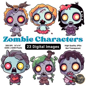 Cute Zombie Clipart, Zombie Characters, Cute Halloween Clipart, Kawaii ...
