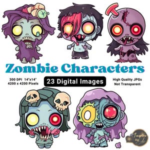 Cute Zombie Clipart, Zombie Characters, Cute Halloween Clipart, Kawaii ...