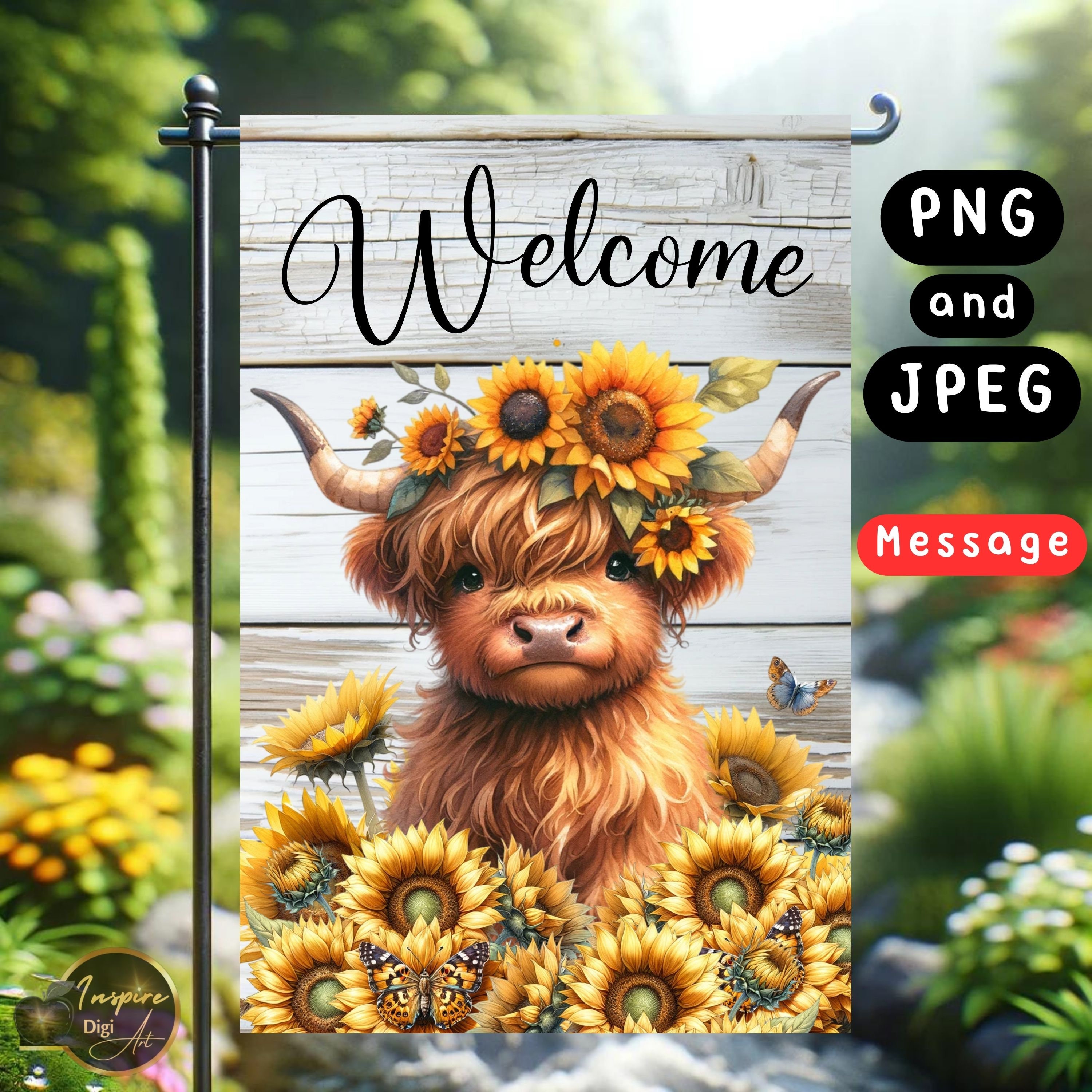 Highland Cow Garden Flag, Highland Cow Welcome Sublimation, Highland ...