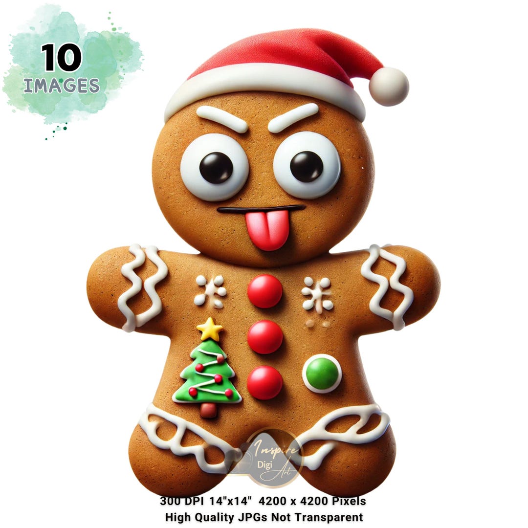 Cute Funny Gingerbread Man Clipart, Watercolor Gingerbread Man Clipart ...