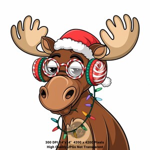 Moose Christmas Clipart, Moose Tangled in Christmas Lights, Funny Moose ...