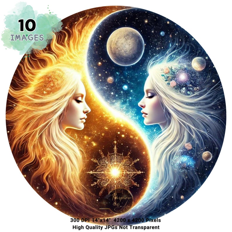Mystical Sun and Moon Clipart, Yin Yang Sun and Moon, Goddess Moon and ...