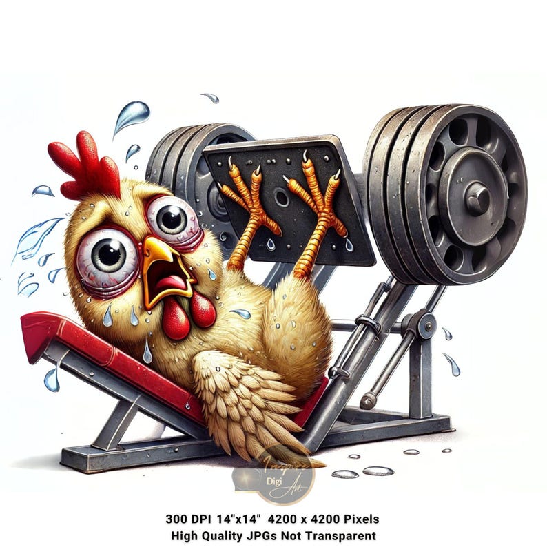 Funny Gym Chicken Clipart, Workout Chicken Illustrations, Hilarious ...