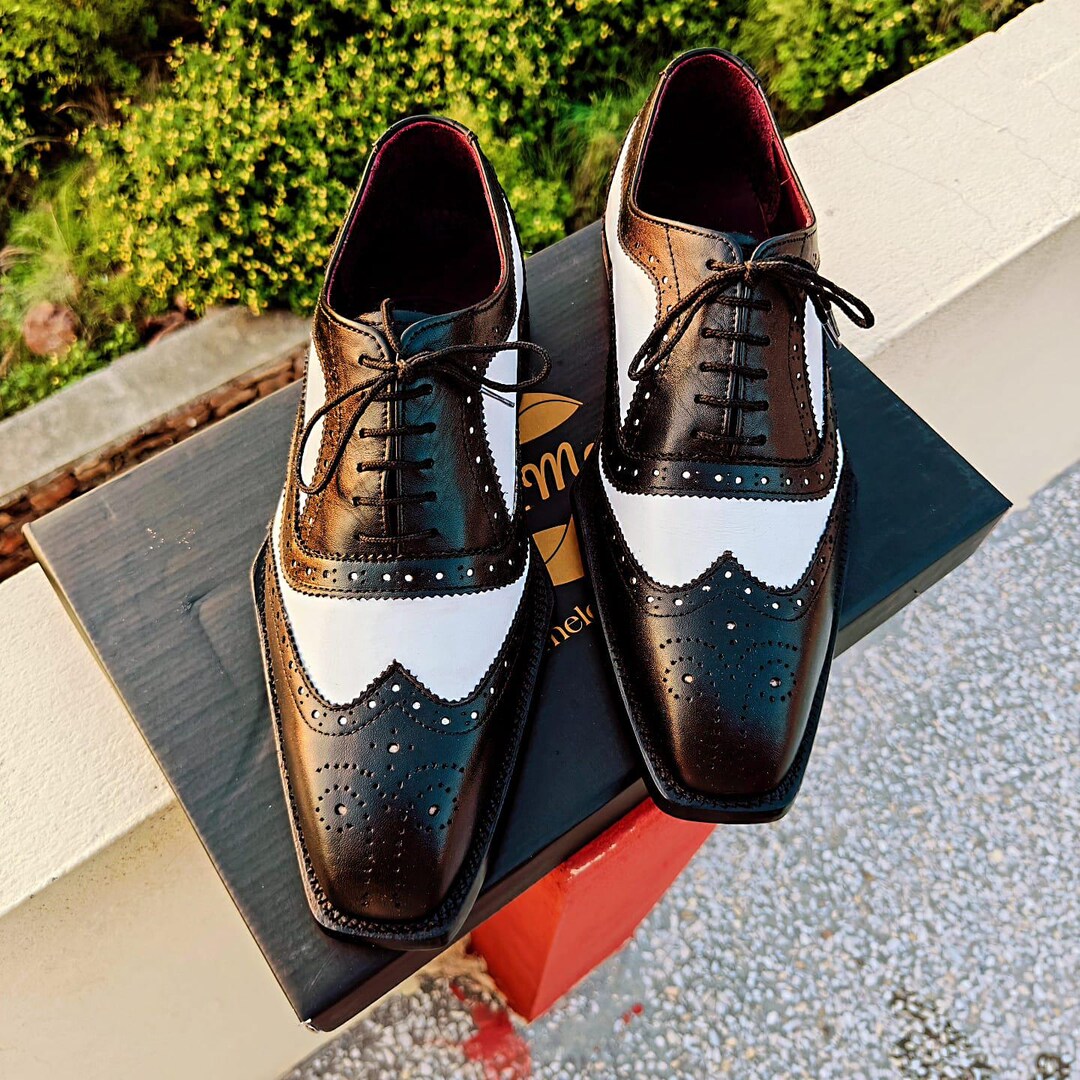 Handcrafted White & Black Spectator Oxford Shoes - Etsy