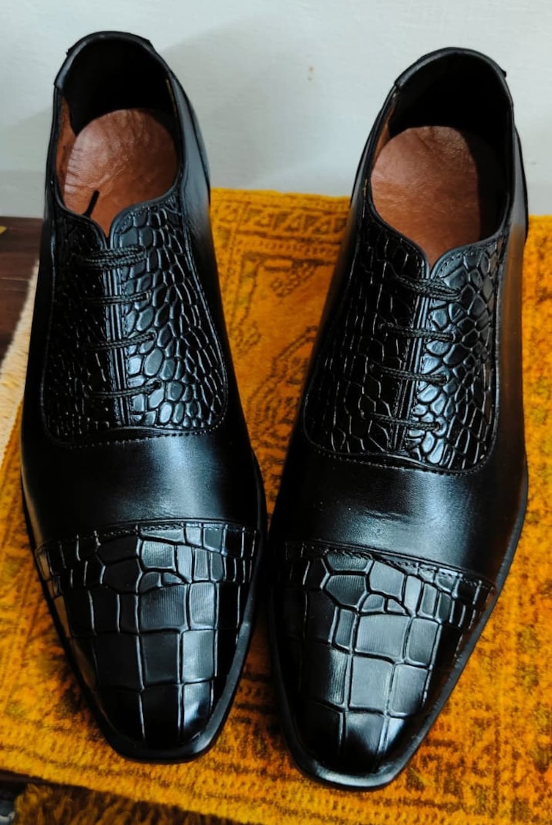 Handmade Crocodile Textured Leather Oxford Shoes - Etsy