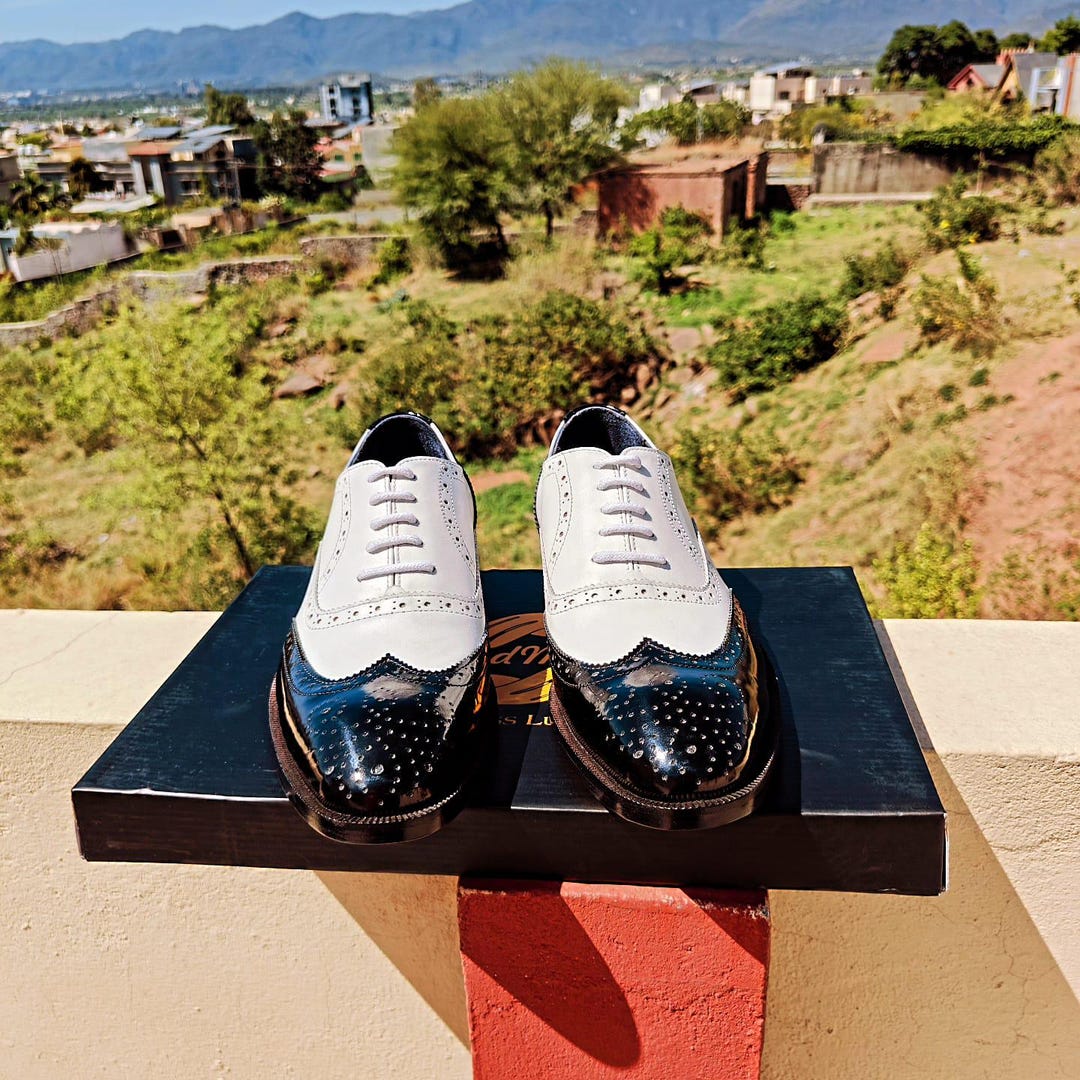 Two-tone White & Black Spectator Shoes – Leather Sole Elegance - Etsy