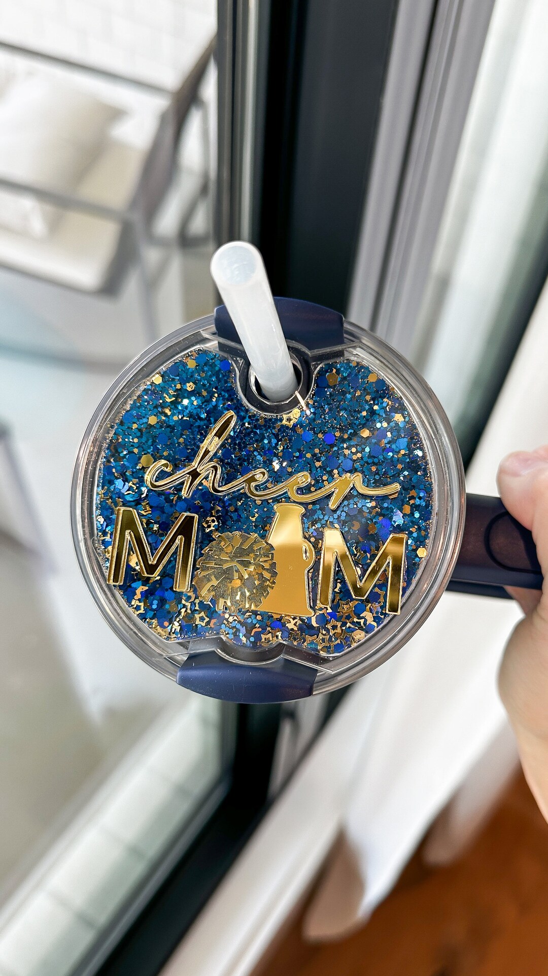 Glitter Filled Cheer Mom Stanley Lid Topper Custom Name Plate ...