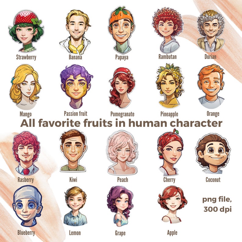 All Favorite Fruits in Human Character - Etsy