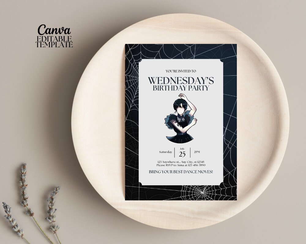 Wednesday Addams Birthday Invitation, Wednesday Birthday Invitation ...