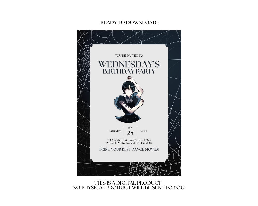 Wednesday Addams Birthday Invitation, Wednesday Birthday Invitation ...