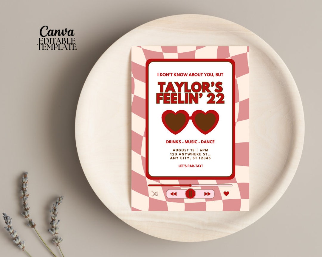Taylor Swift 22 Birthday Invitation, Feelin 22, Twenty-two Taylor Swift ...